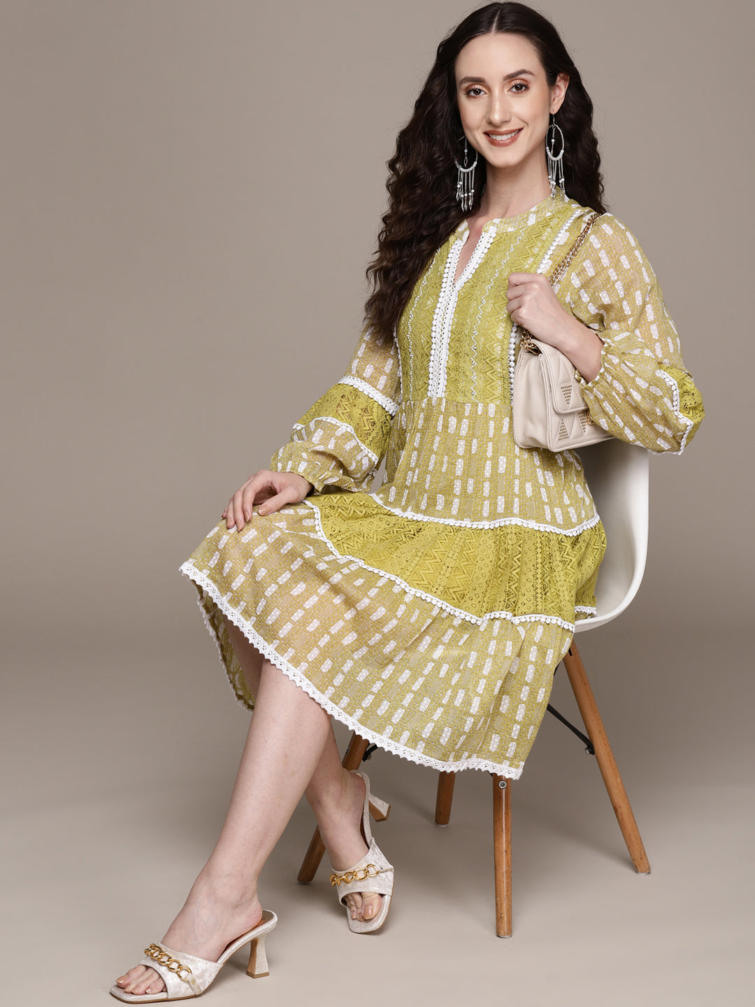 Buy Ishin Women's Green Printed A-Line Dress Online